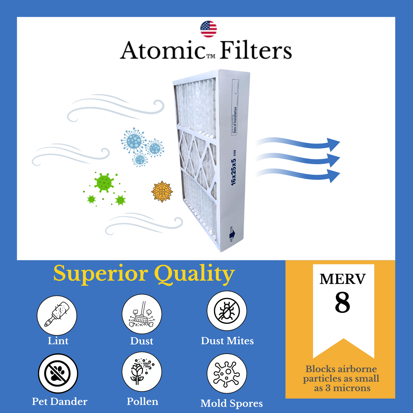 Atomic FC100A1029 Honeywell Compatible 16 X 25 Media Air Filter MERV 8 ...